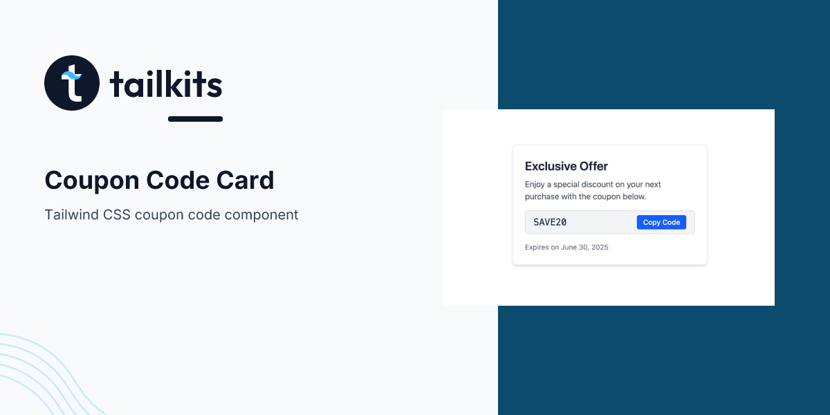 Tailwind CSS Coupon Code Card | Tailkits