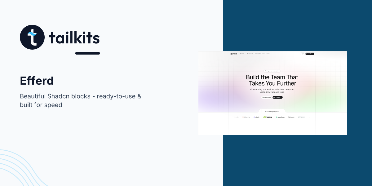 Efferd - shadcn/ui Blocks, CLI-Ready for React | Tailkits