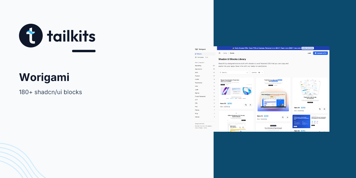 Worigami - Shadcn UI Blocks Library | Tailkits