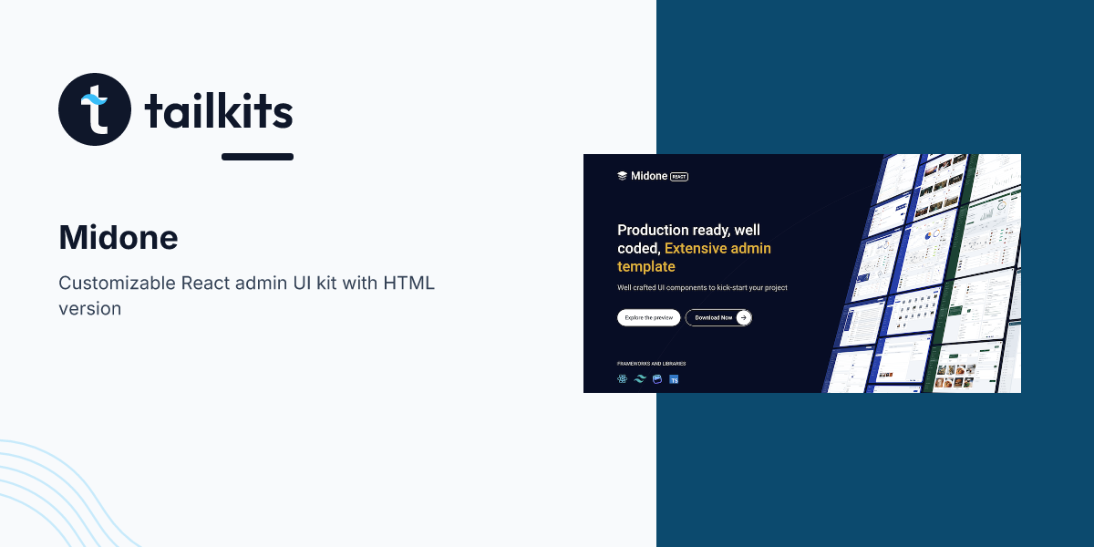 Midone Tailwind Css React Dashboard Template Tailkits