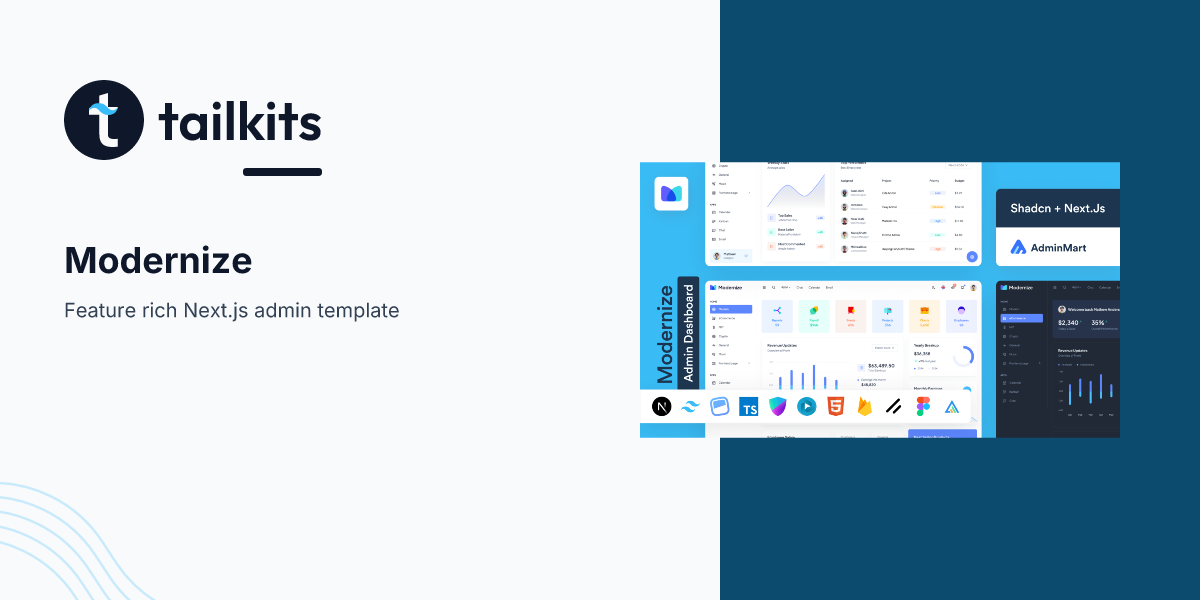 Modernize Tailwind Next.js Dashboard Template | Tailkits
