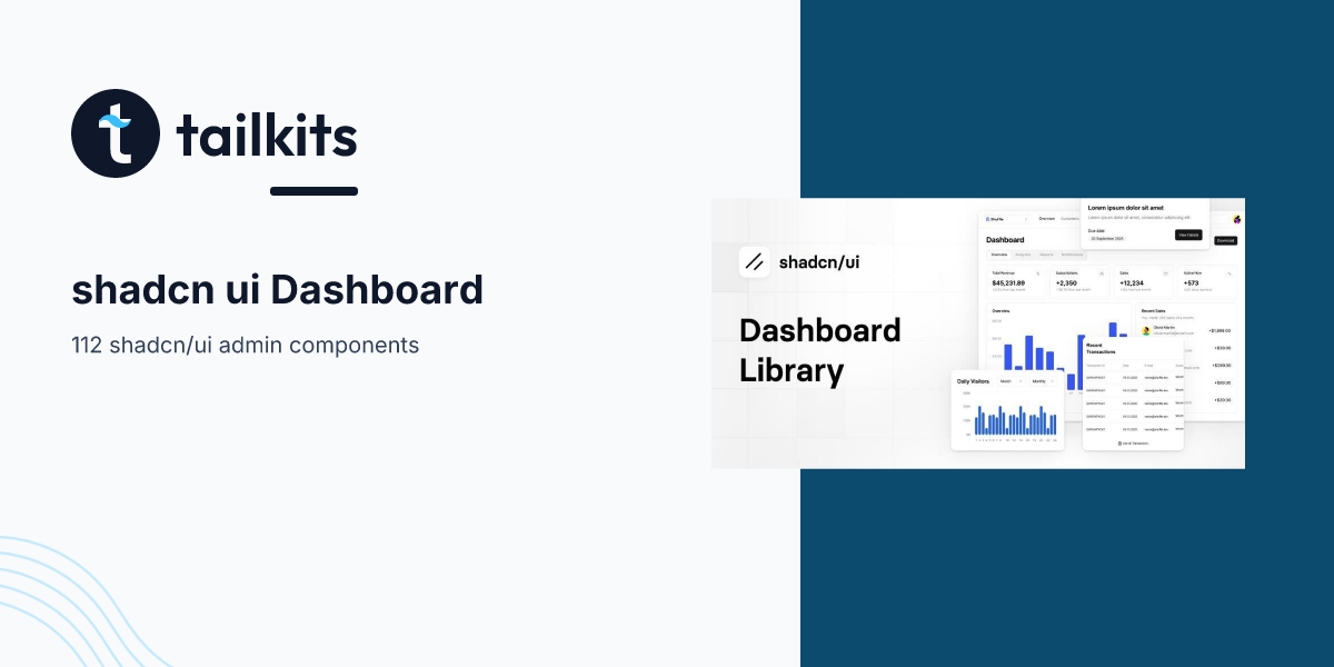 shadcn/ui Dashboard Template | 112 UI Elements | Tailkits