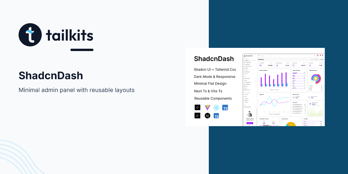 ShadcnDash: Minimal & Shadcn UI Dashboard Template | Tailkits