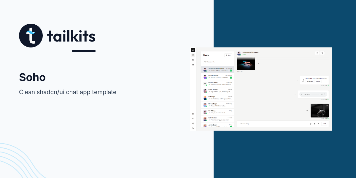 Soho -Shadcn/UI Chat App Template | Tailkits