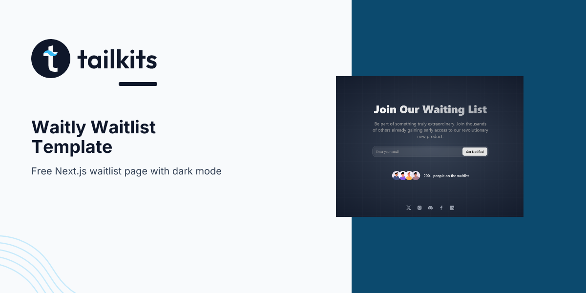 Waitly Waitlist Template for Notion CMS & Next.js | Free | Tailkits