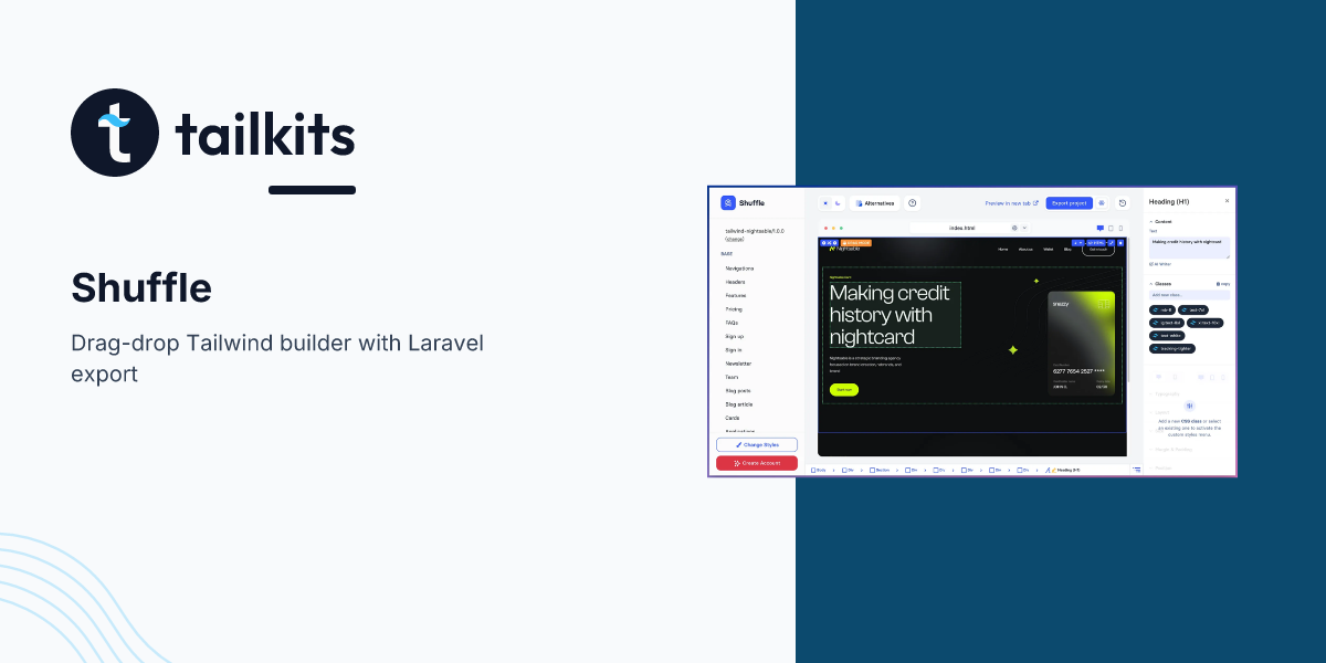Shuffle Tailwind Editor: Drag-Drop Tailwind Builder | Tailkits
